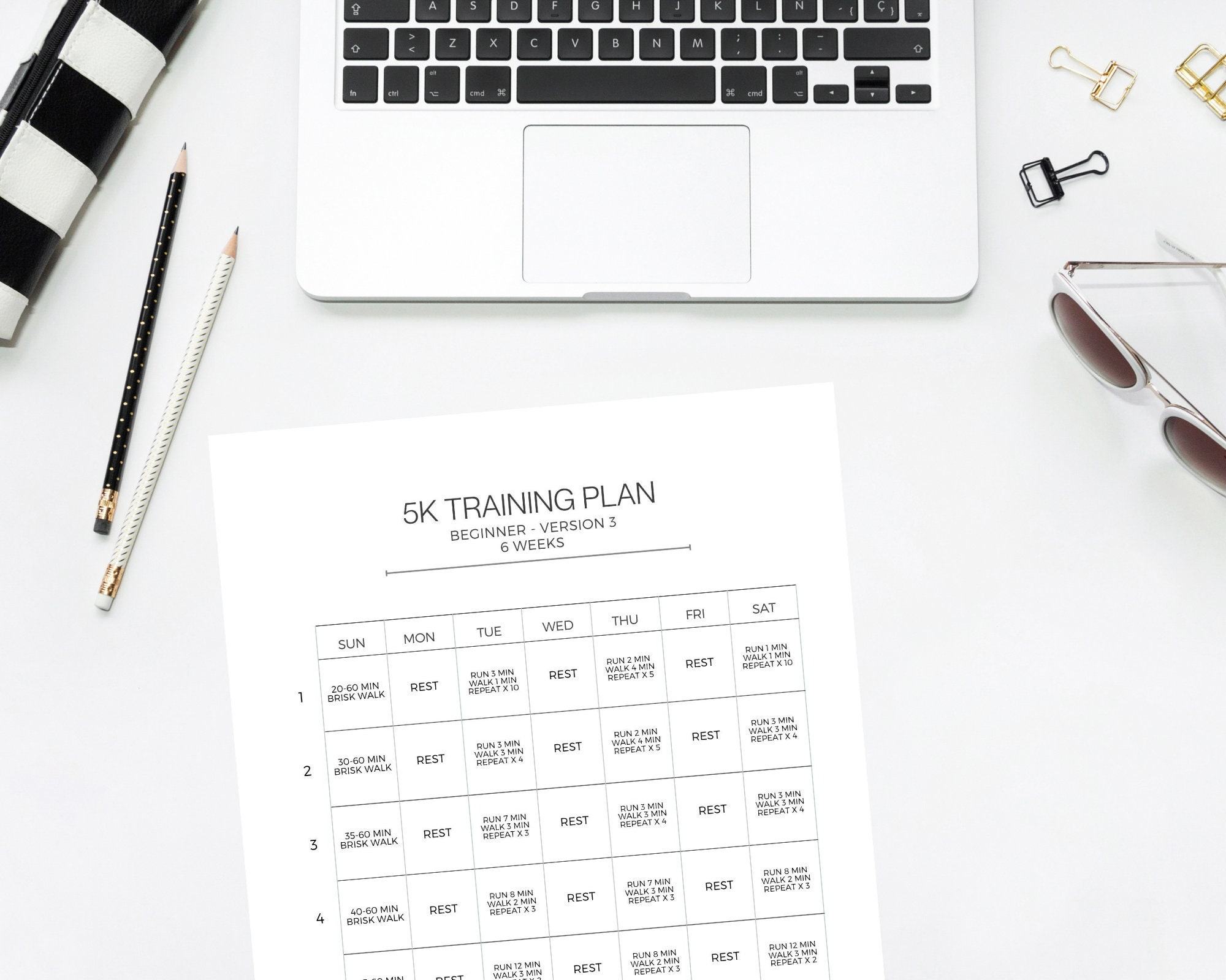 5k Training Plan Printable for Beginners With Mileage Tracker | Loco ...