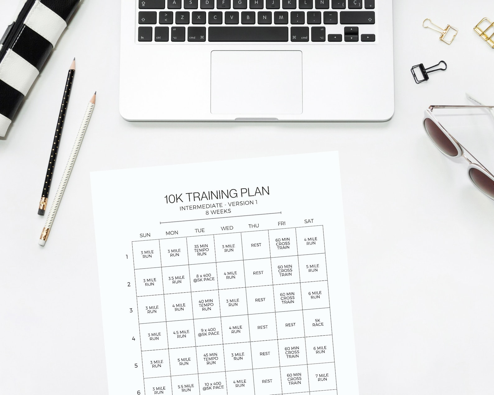 10k Training Plan Intermediate Printable Download | 8 Weeks to 10k ...