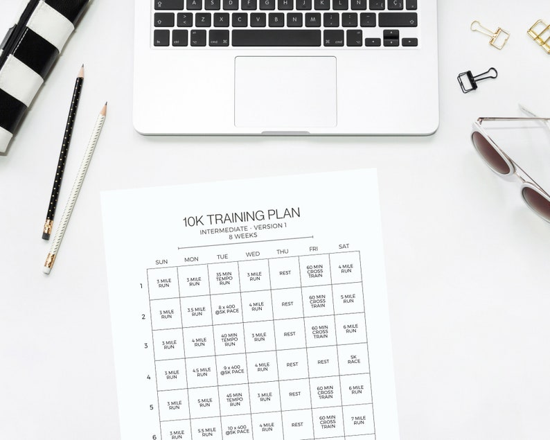 10k Training Plan Intermediate Printable Download | 8 Weeks to 10k ...