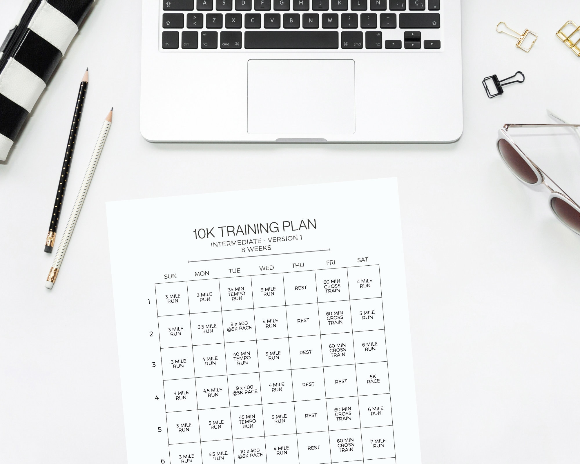 10k Training Plan Intermediate Printable Download | 8 Weeks to 10k ...