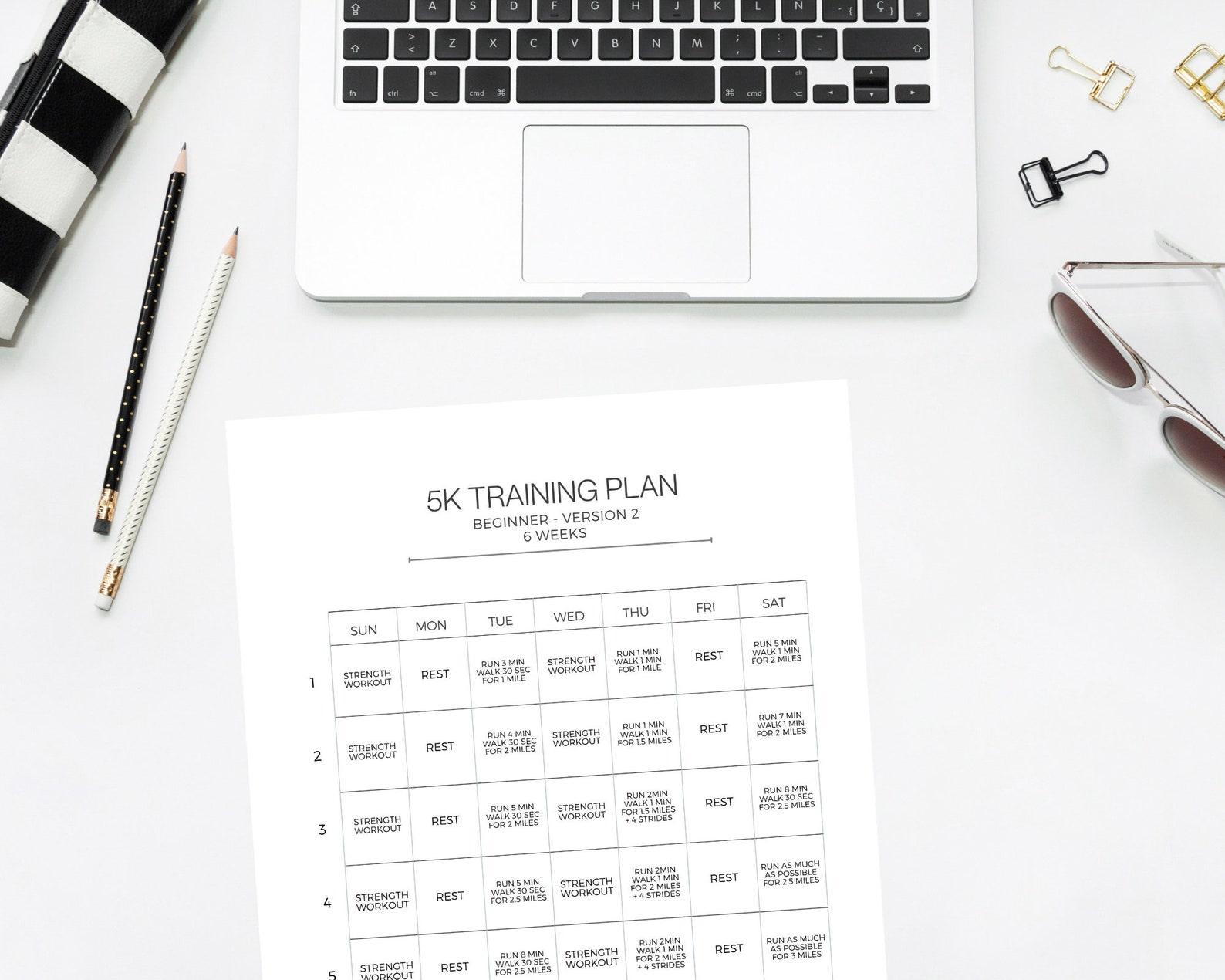 5k Training Plan Printable for Beginner With Mileage Tracker | Couch to ...
