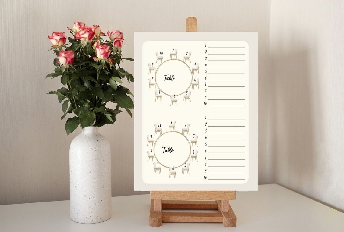 Table Seating Chart | 10 Table Dinner Party Planner | Wedding Seating ...