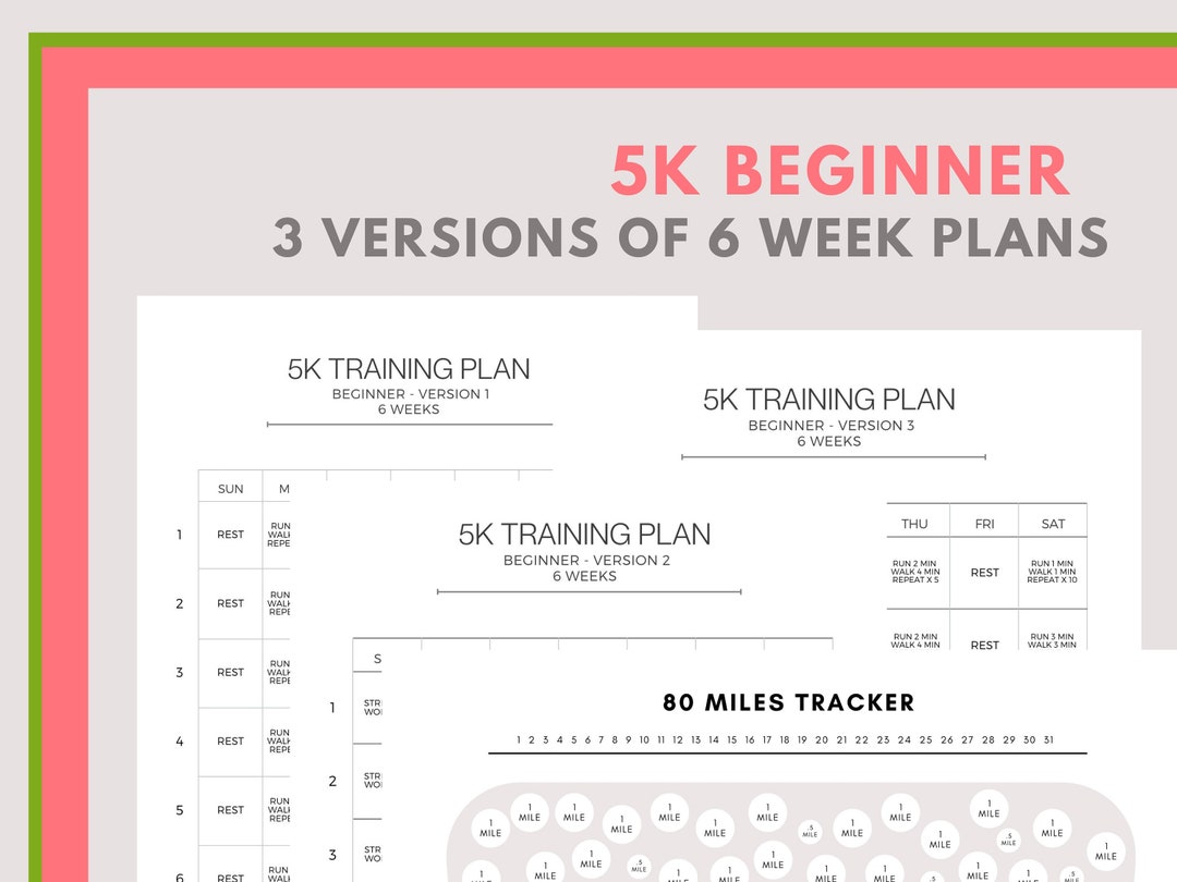 5k Training Plan Printable Download | Bundle of 3 Plans for Beginners ...
