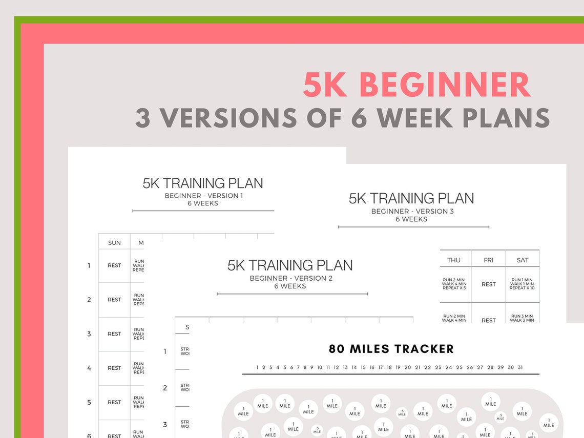 5k Training Plan Printable Download | Bundle of 3 Plans for Beginners ...
