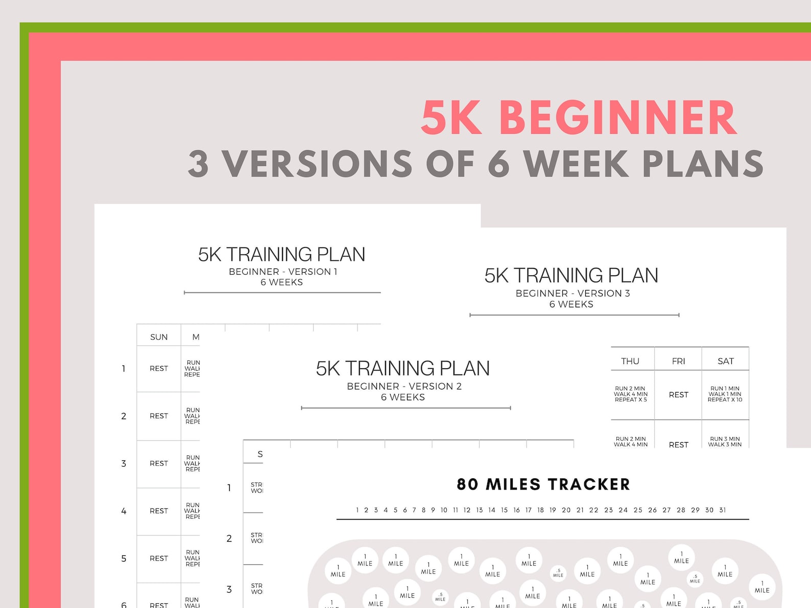 5k Training Plan Printable Download | Bundle of 3 Plans for Beginners ...