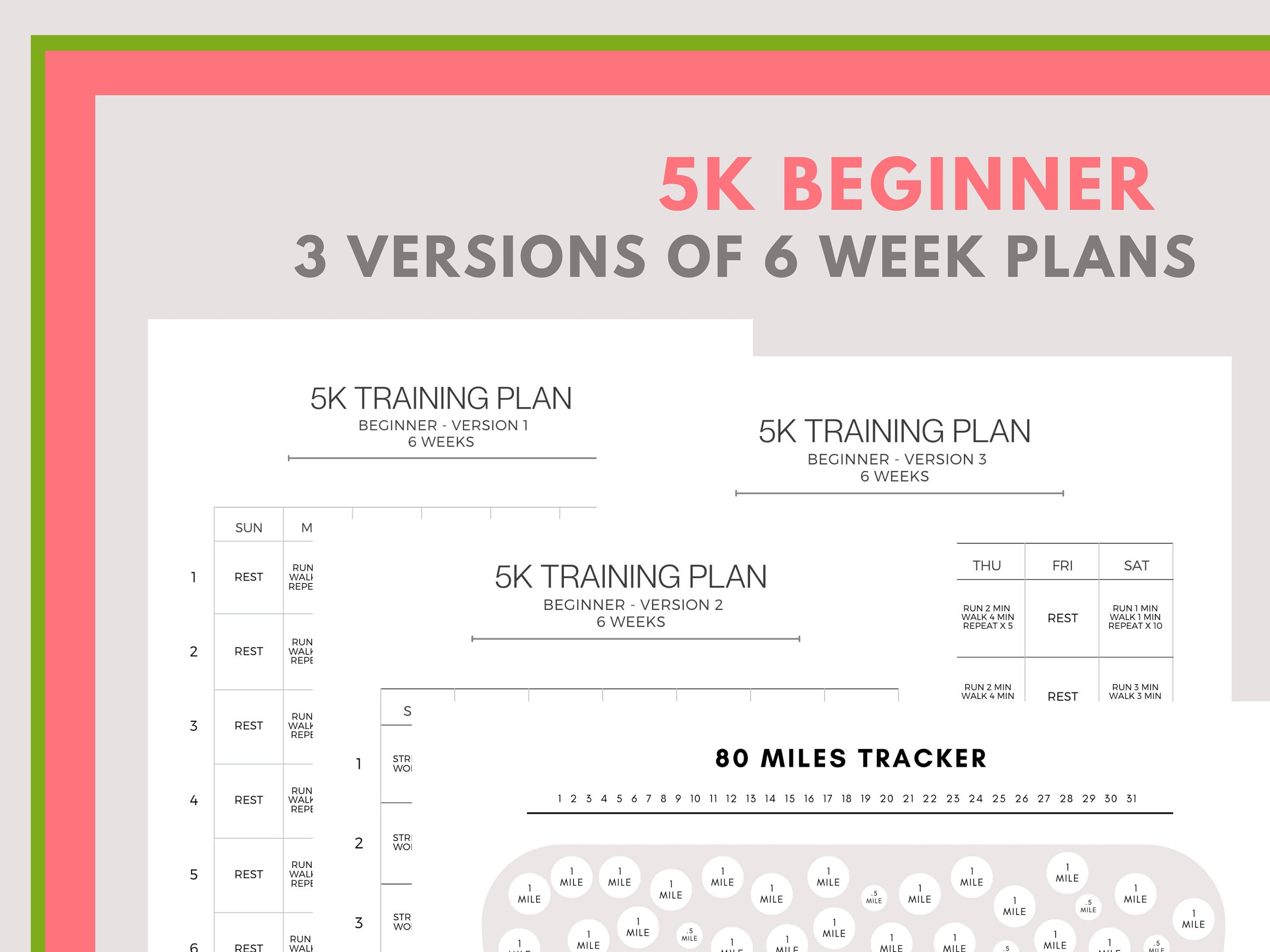 5k Training Plan Printable Download | Bundle of 3 Plans for Beginners ...