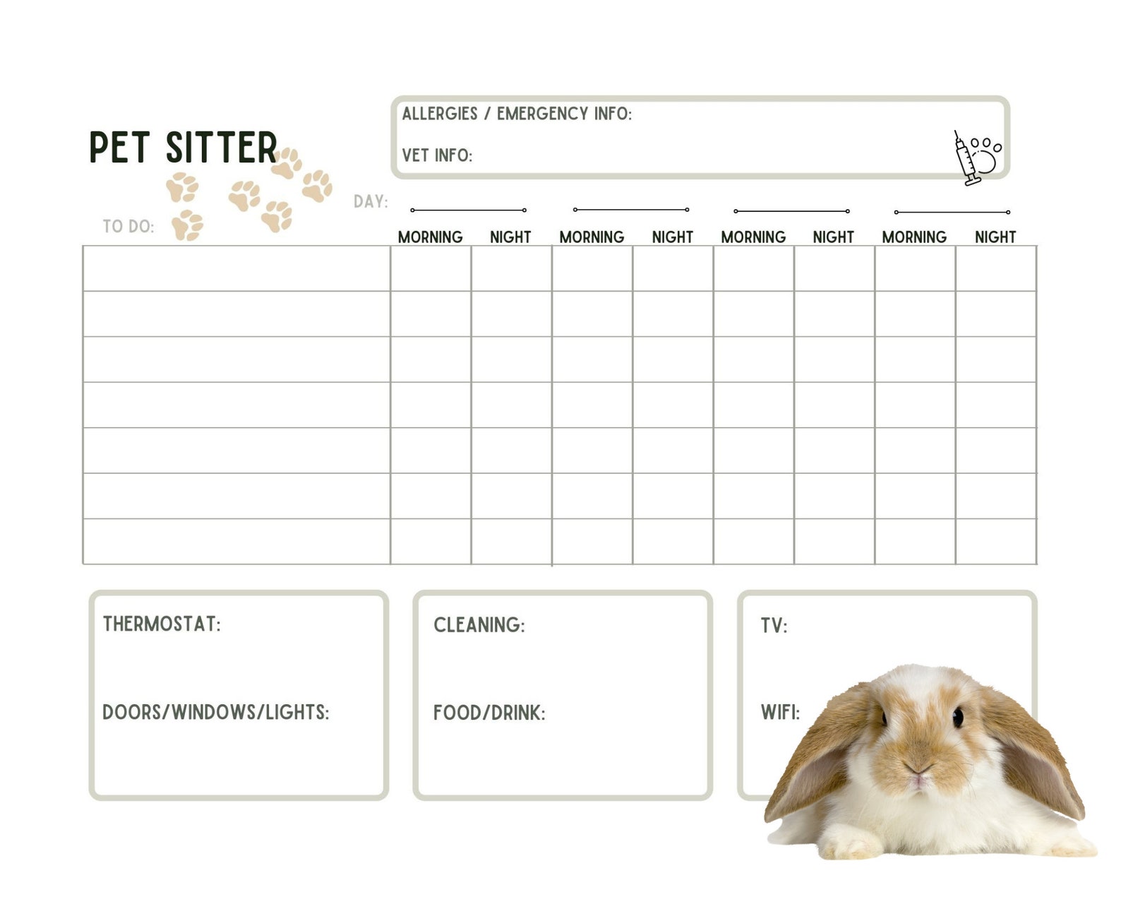 Pet Sitter Printable Template for Pet Care | Pet Schedule for Sitter ...