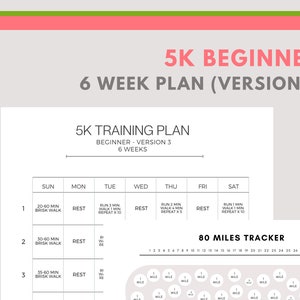5k Training Plan Printable for Beginners With Mileage Tracker | Loco ...