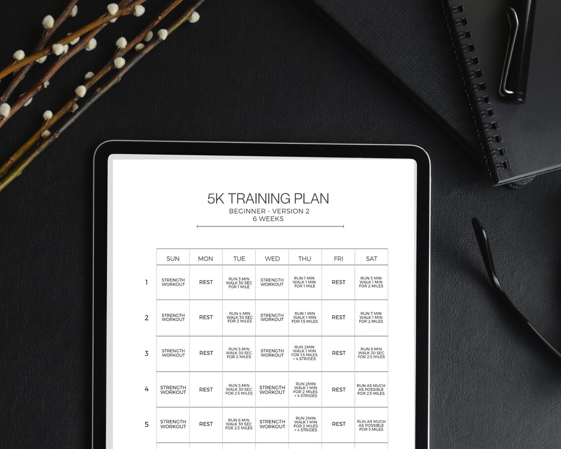5k Training Plan Printable for Beginner Couch to 5k 6 Week - Etsy
