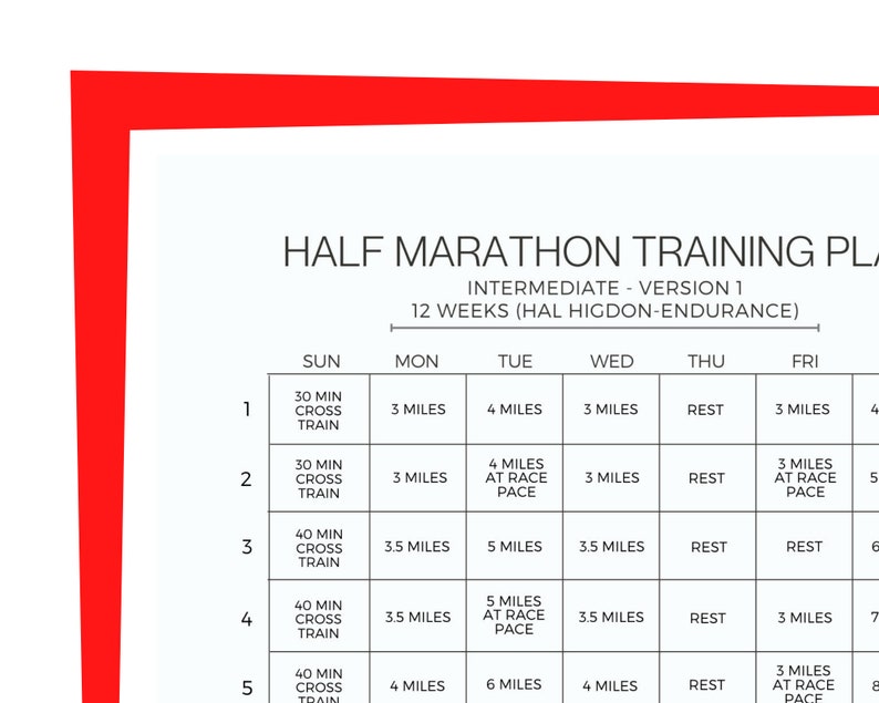 Half Marathon Plan for Intermediate Runners | Printable Download Half ...