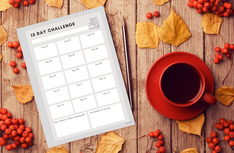 15 Day Challenge Printable Goal Tracker weight Loss Planner Habit ...