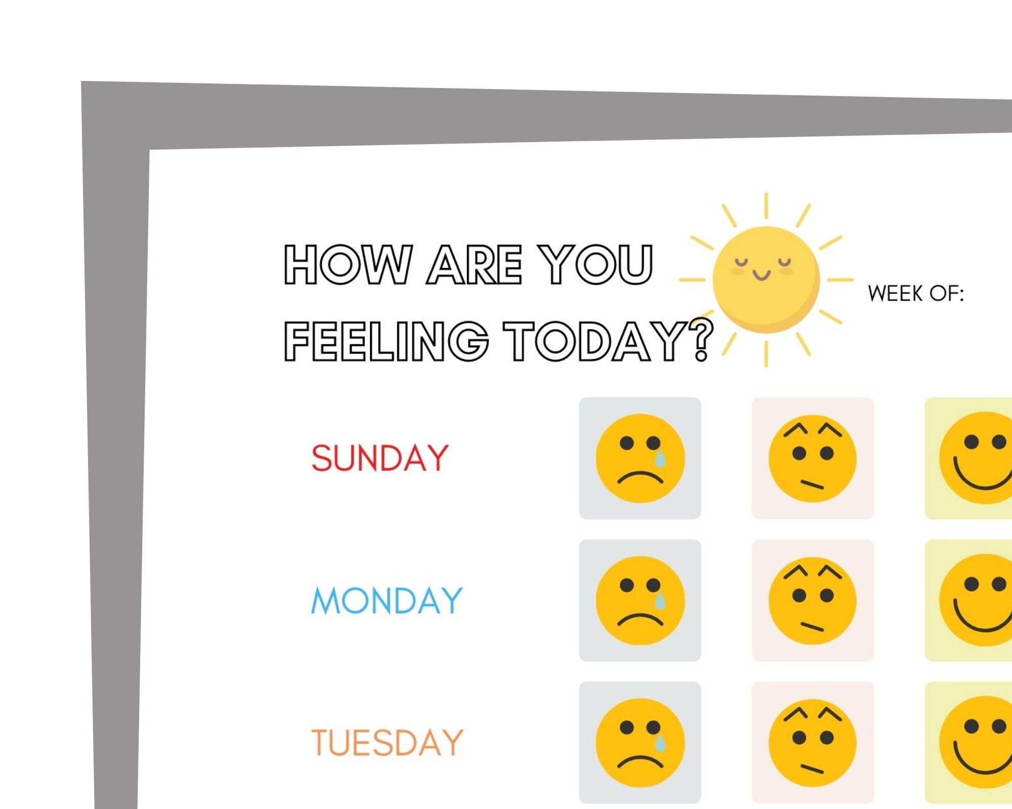 Mood Tracker for Kids Printable Daily Feelings Mood Download for ...