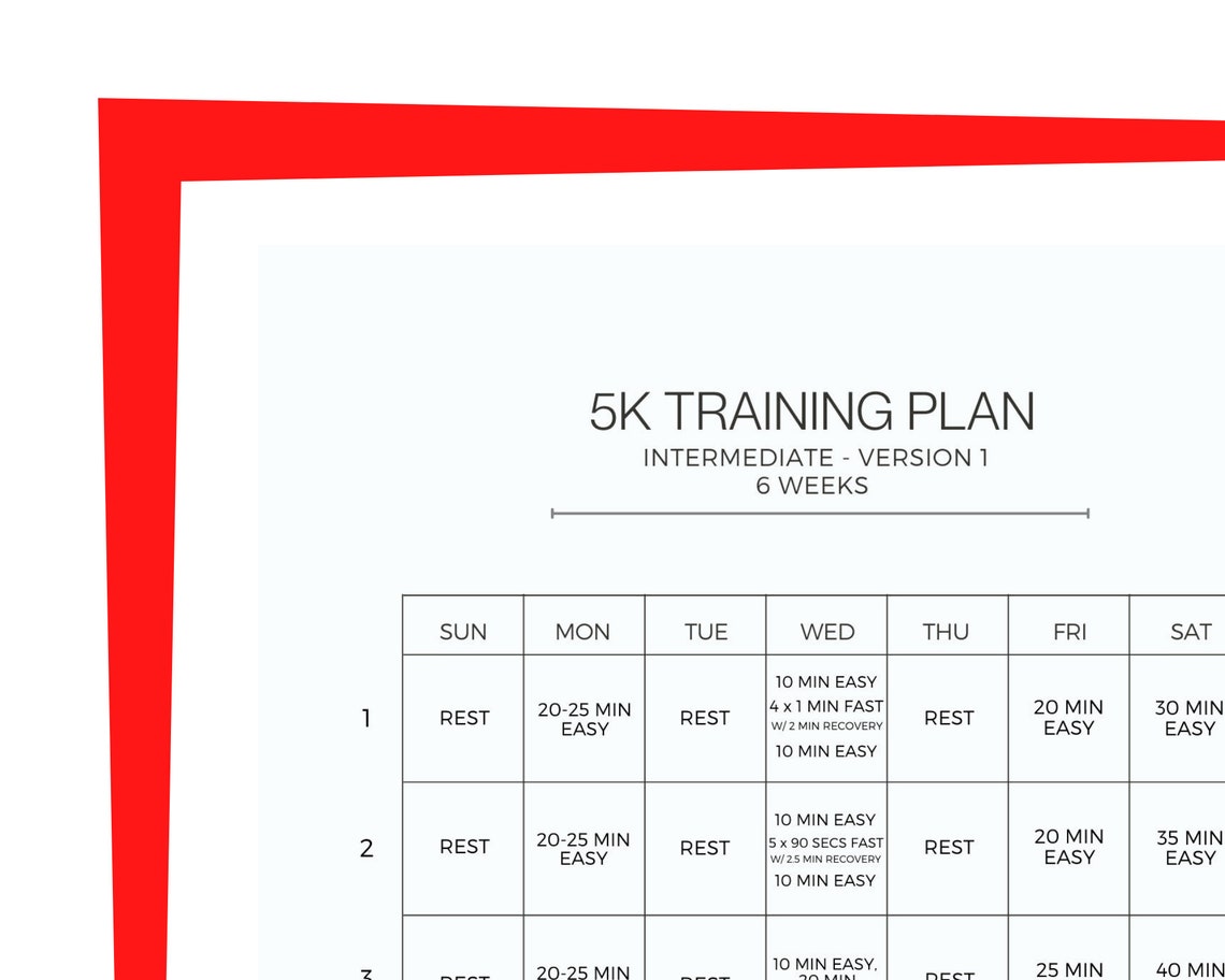 5k Training Plan Download 5k Printable Pdf Intermediate - Etsy