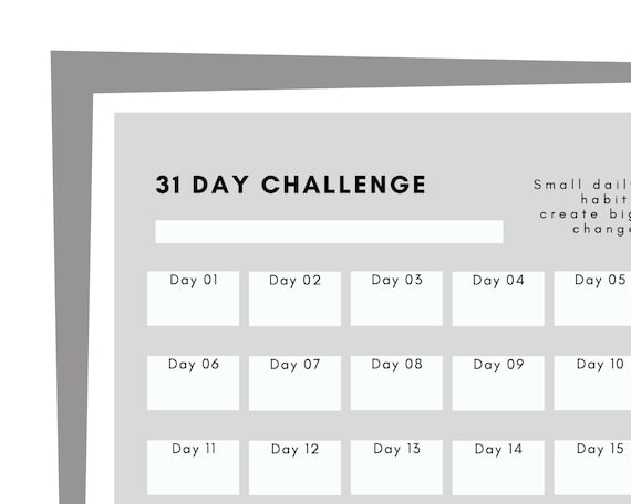31 Day Challenge Printable Tracker for Bullet Journal Goal | Etsy