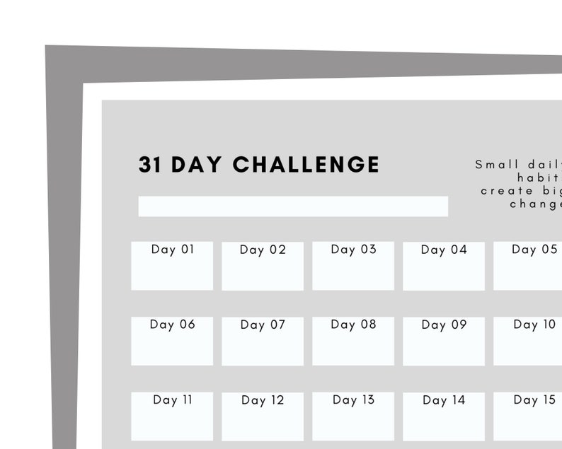 31 Day Challenge Printable Tracker for Bullet Journal | Goal Tracker ...