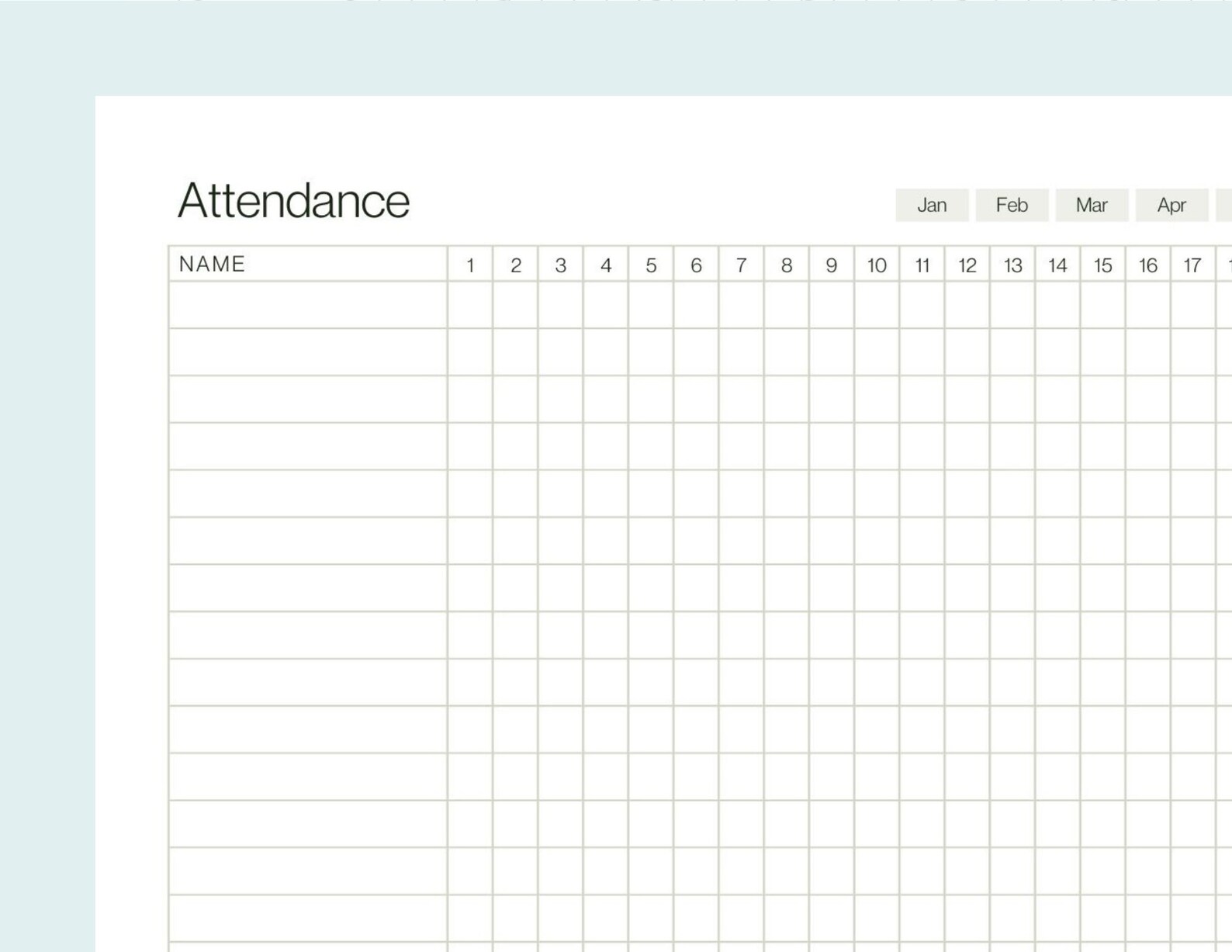 Attendance Template Printable | Daily Attendance Tracker Download for ...