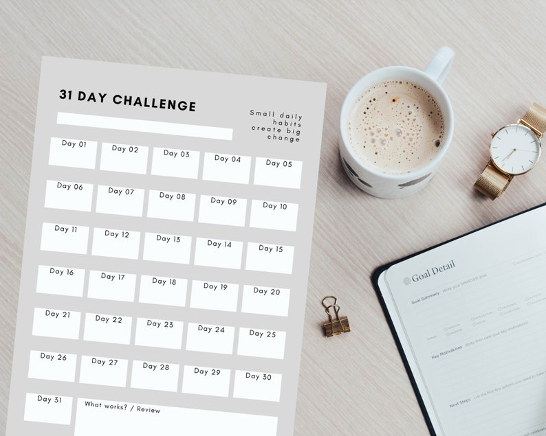 31 Day Challenge Printable Tracker for Bullet Journal | Goal Tracker ...