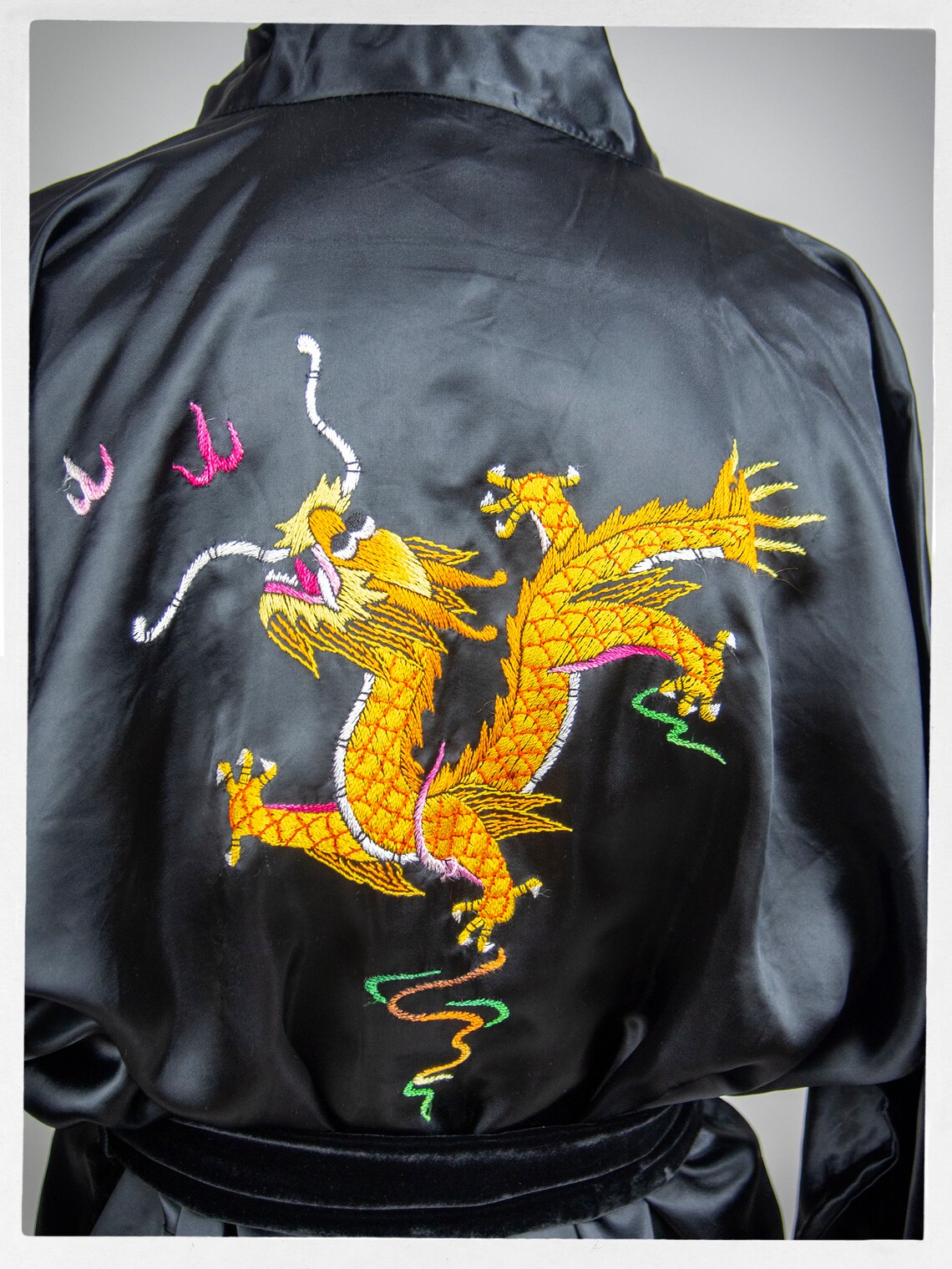 Retro 80s Robe Black Satin Robe Asian Dressing Gown - Etsy