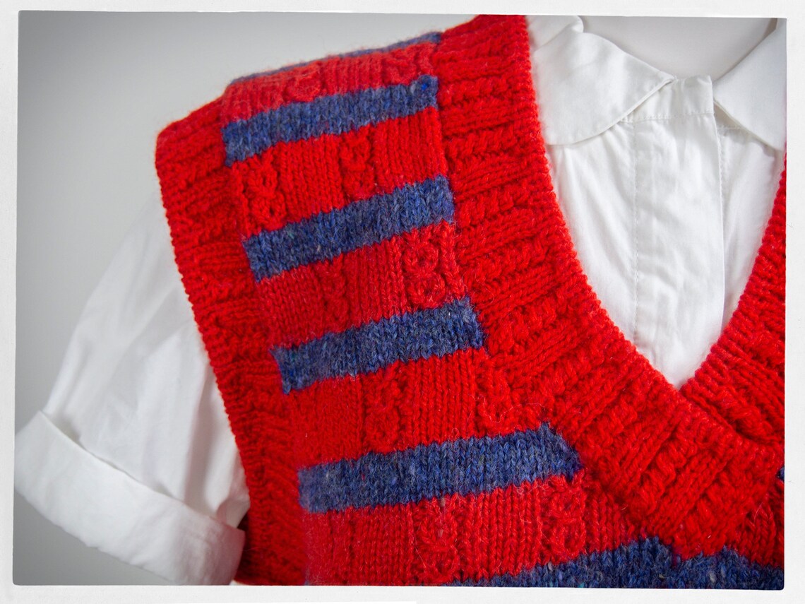 Retro 80s Vest Knit Stripe Vest Hand Knit Vest Vintage - Etsy