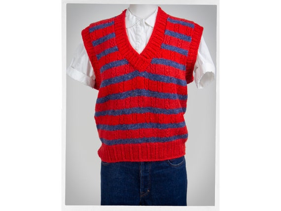Retro 80s Vest Knit Stripe Vest Hand Knit Vest Vintage - Etsy