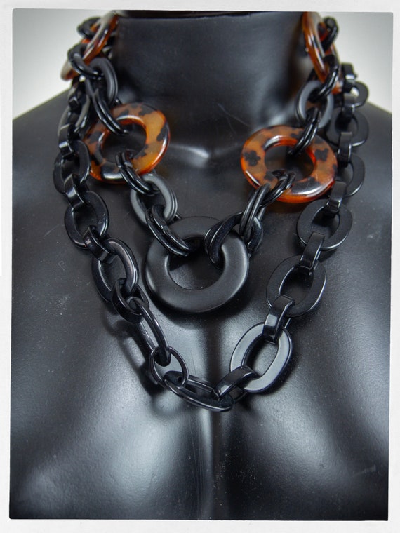 Retro 70s Faux Tortoise Shell Necklace, Statement Nec… - Gem