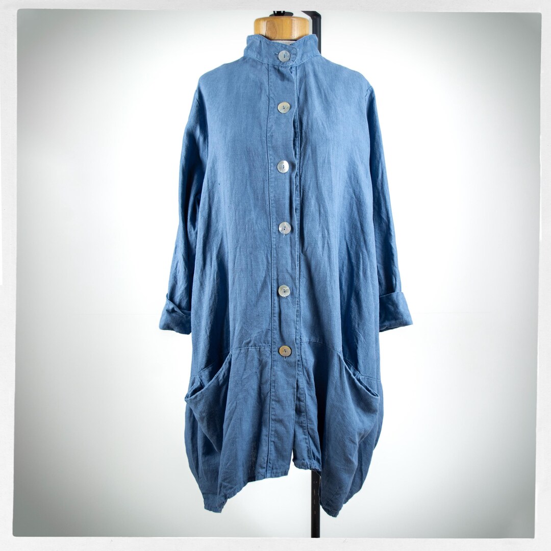90s Linen Shirt, French Blue Linen Jacket, Oversize Linen Top, Made in ...