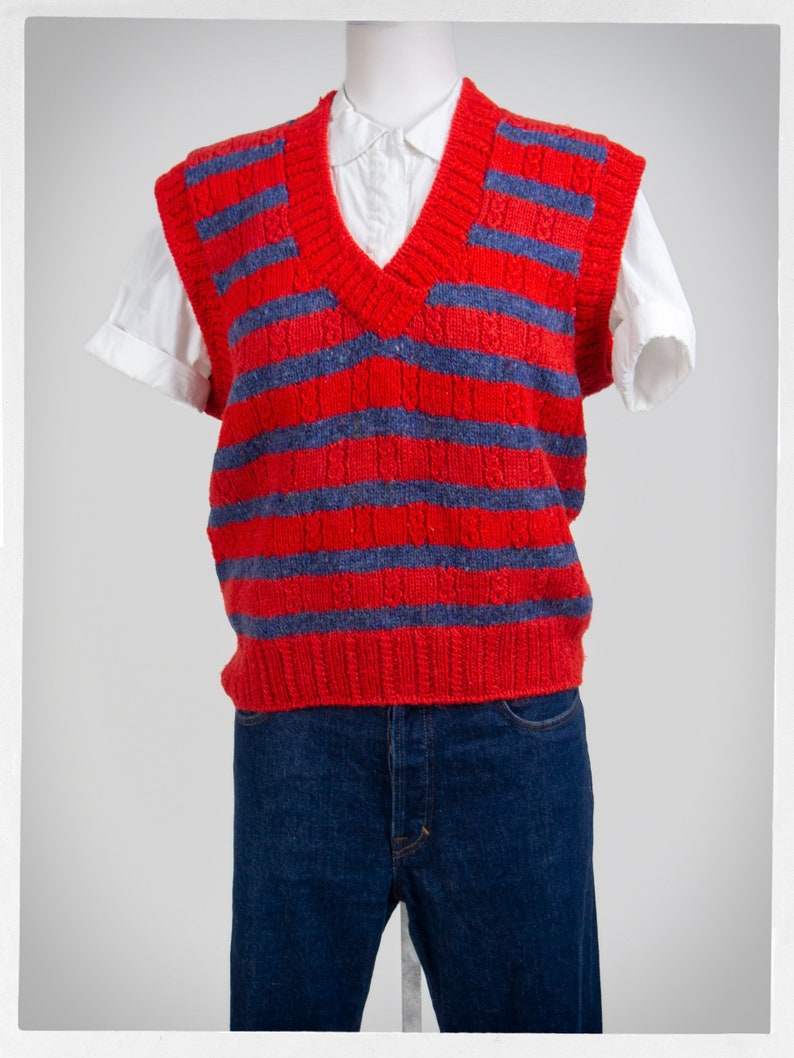 Retro 80s Vest Knit Stripe Vest Hand Knit Vest Vintage - Etsy