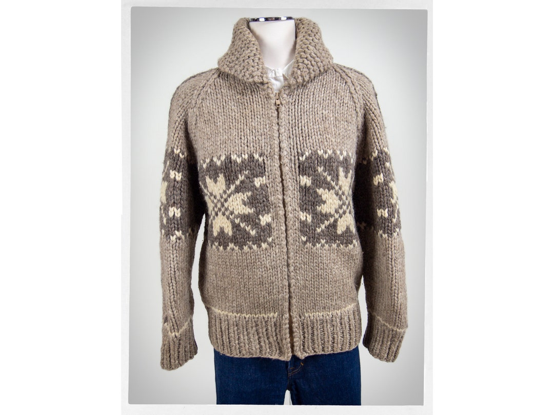Hand Knit Wool Sweater, Cowichan Sweater, Street Fashion, Beige Wool ...
