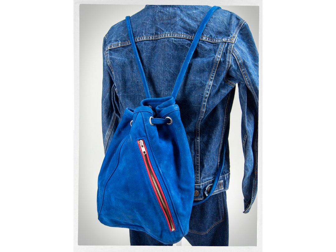 Hand Crafted Bag, Handmade Leather Backpack, Blue Suede Backpack, Boho ...