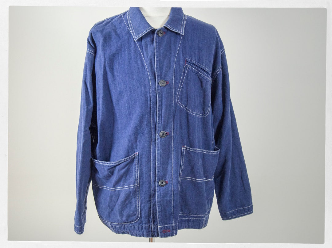 Vintage jaren '90 jas, Indigo werkkleding, boeren klus jas, vintage ...