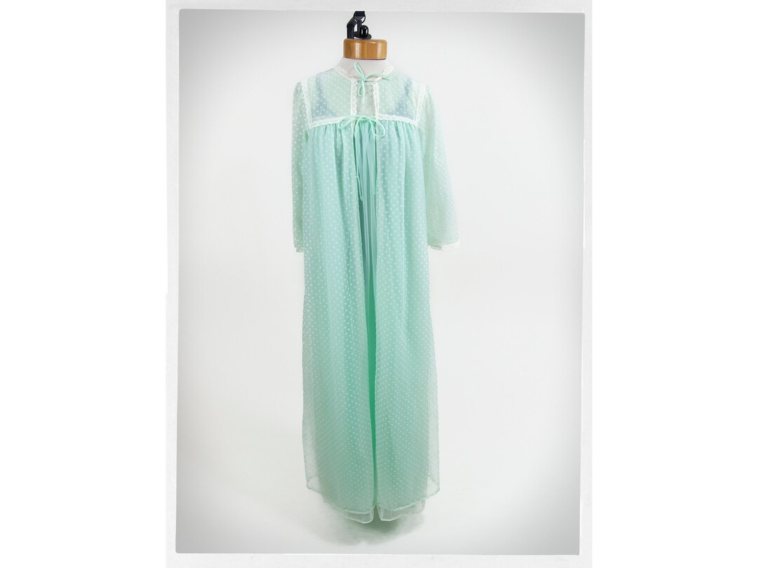 Vintage 70s Peignoir, 60s Chiffon NEGLIGEE, 60s Mint Green Nightgown ...
