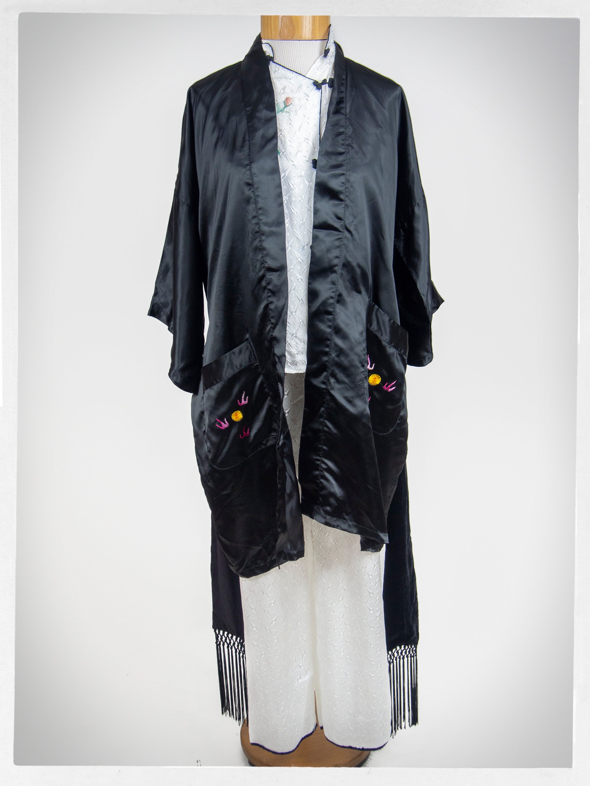 Retro 80s Robe Black Satin Robe Asian Dressing Gown - Etsy