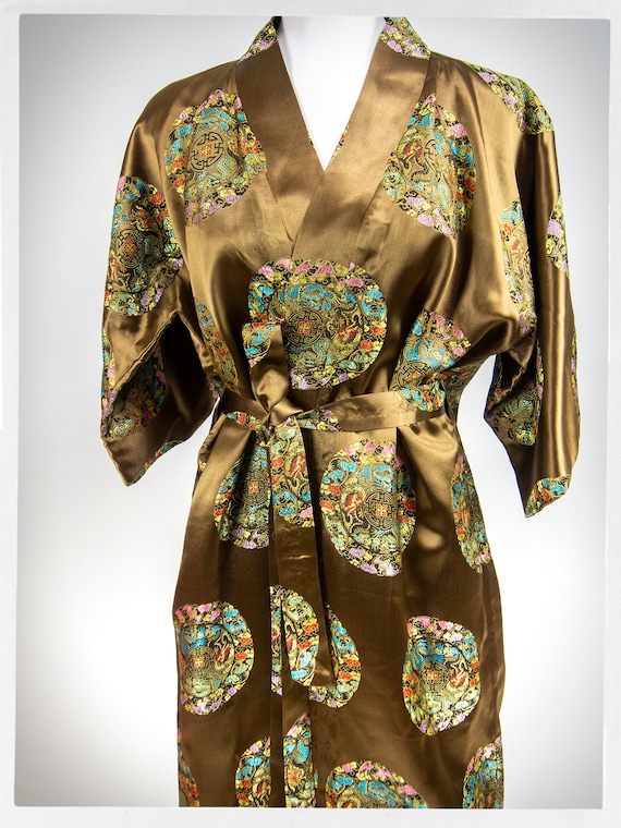 Retro 80s Robe, BROCADE Satin Robe, 70s Asian Dressin… - Gem
