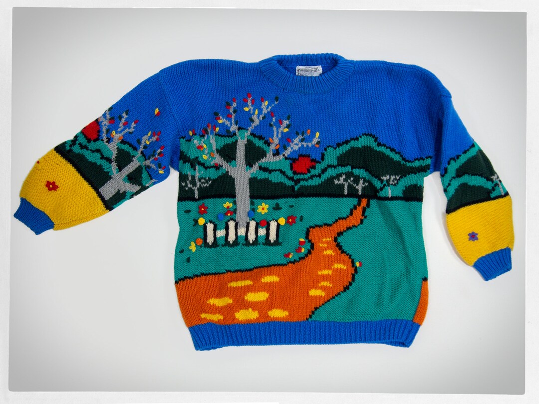 80s Wool Knit Jumper, 90s Landscape Wool Pullover, Vintage Fashion ...