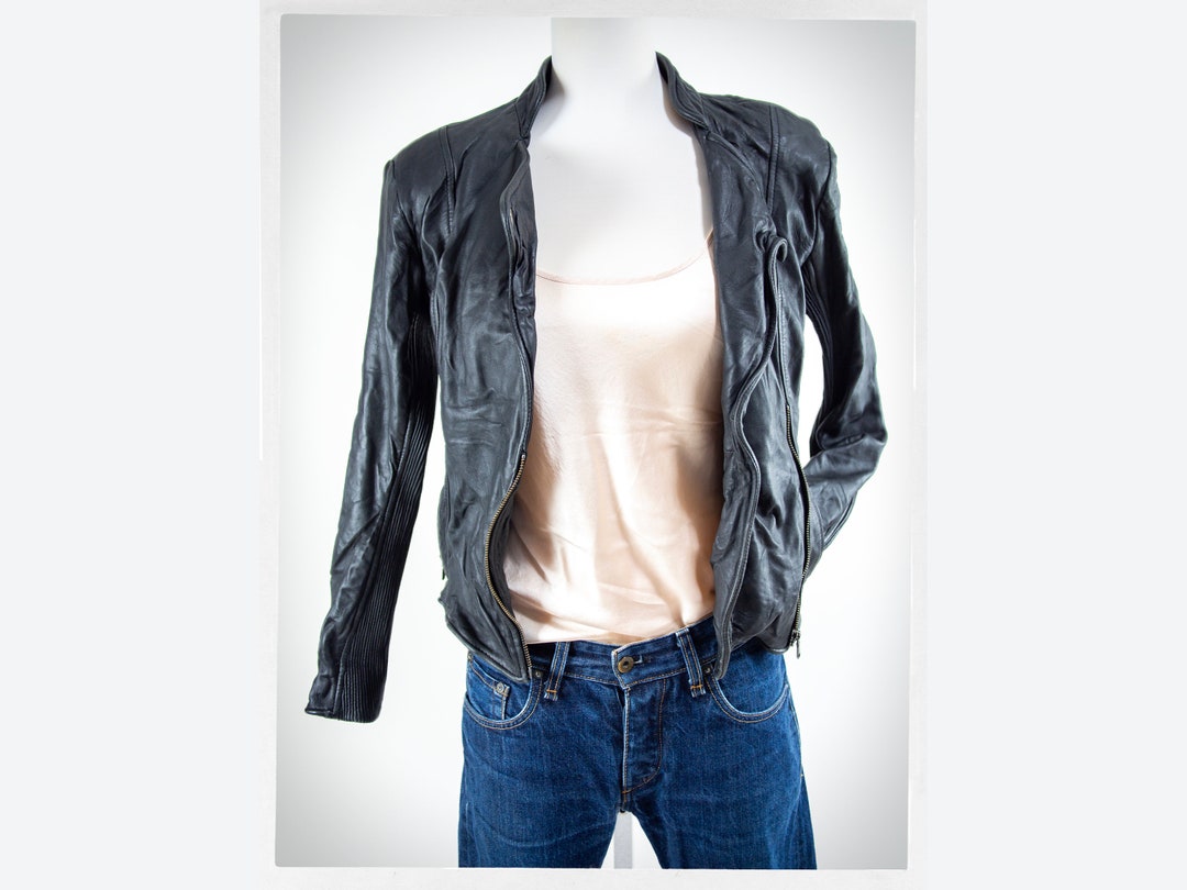 Vintage Style Jacket, Ladies Leather Biker Jacket, XS Bomber Jacket ...