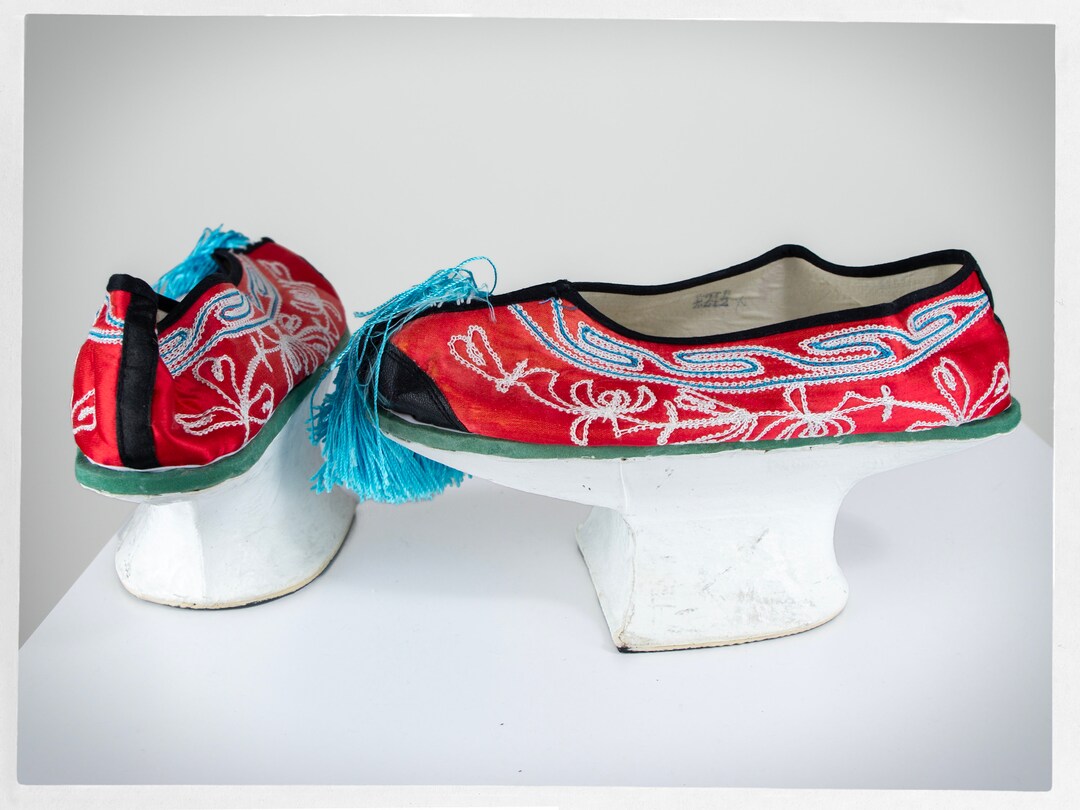 Antique Platform Satin Shoes, Platform Asian Shoes, Qing DYNASTY ...