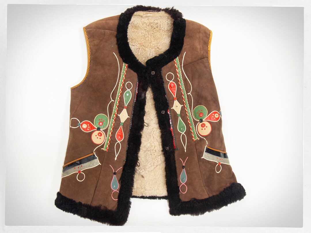 Vintage Folk Art Vest, Sheep Skin Vest, Ukrainian Vest, Handmade Folk ...