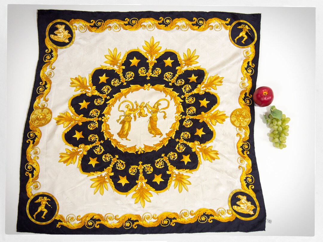 Vintage 80s Scarf, 80s Silk Scarf, Hand Rolled Scarf, Renaissance ...