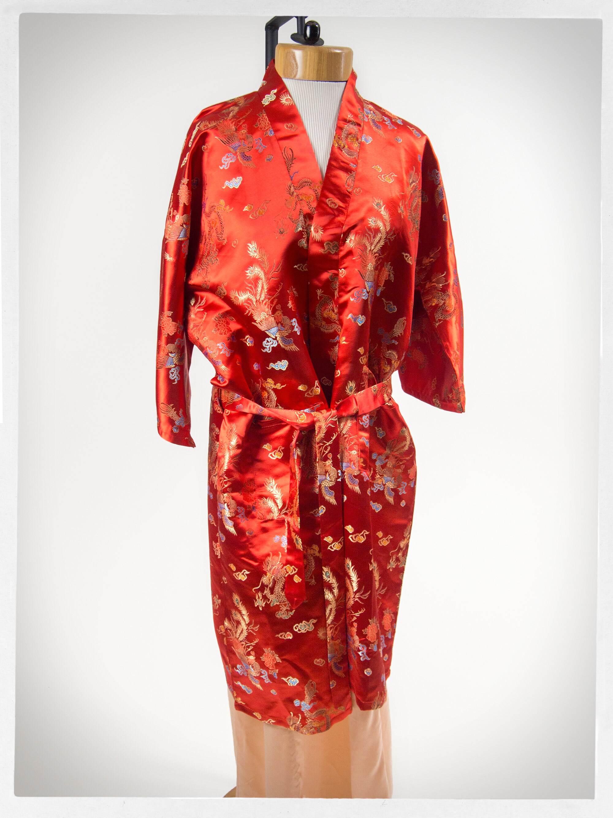 Retro 80s Robe Vintage Satin Robe Asian Dressing Gown | Etsy