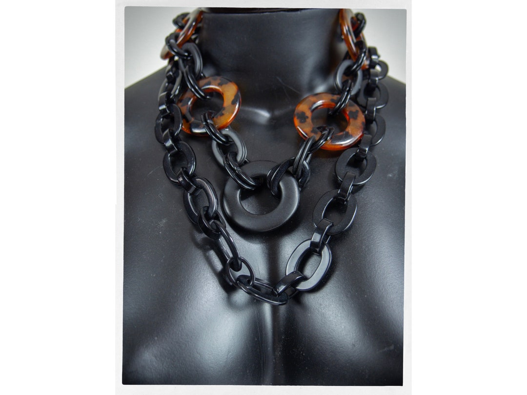 Retro 70s Faux Tortoise Shell Necklace, Statement Necklace, 70s Resin ...