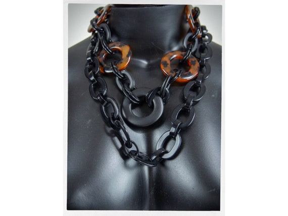 Retro 70s Faux Tortoise Shell Necklace, Statement Nec… - Gem