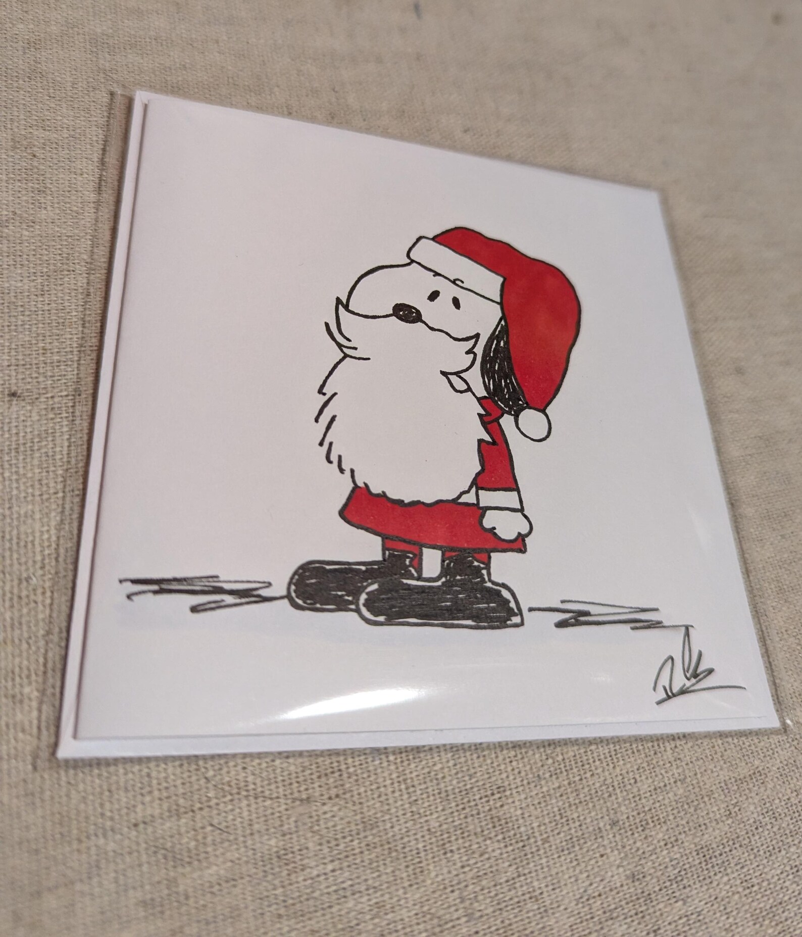 Hand Drawn Father Christmas Snoopy Inspired Santa Card - Xmas ...
