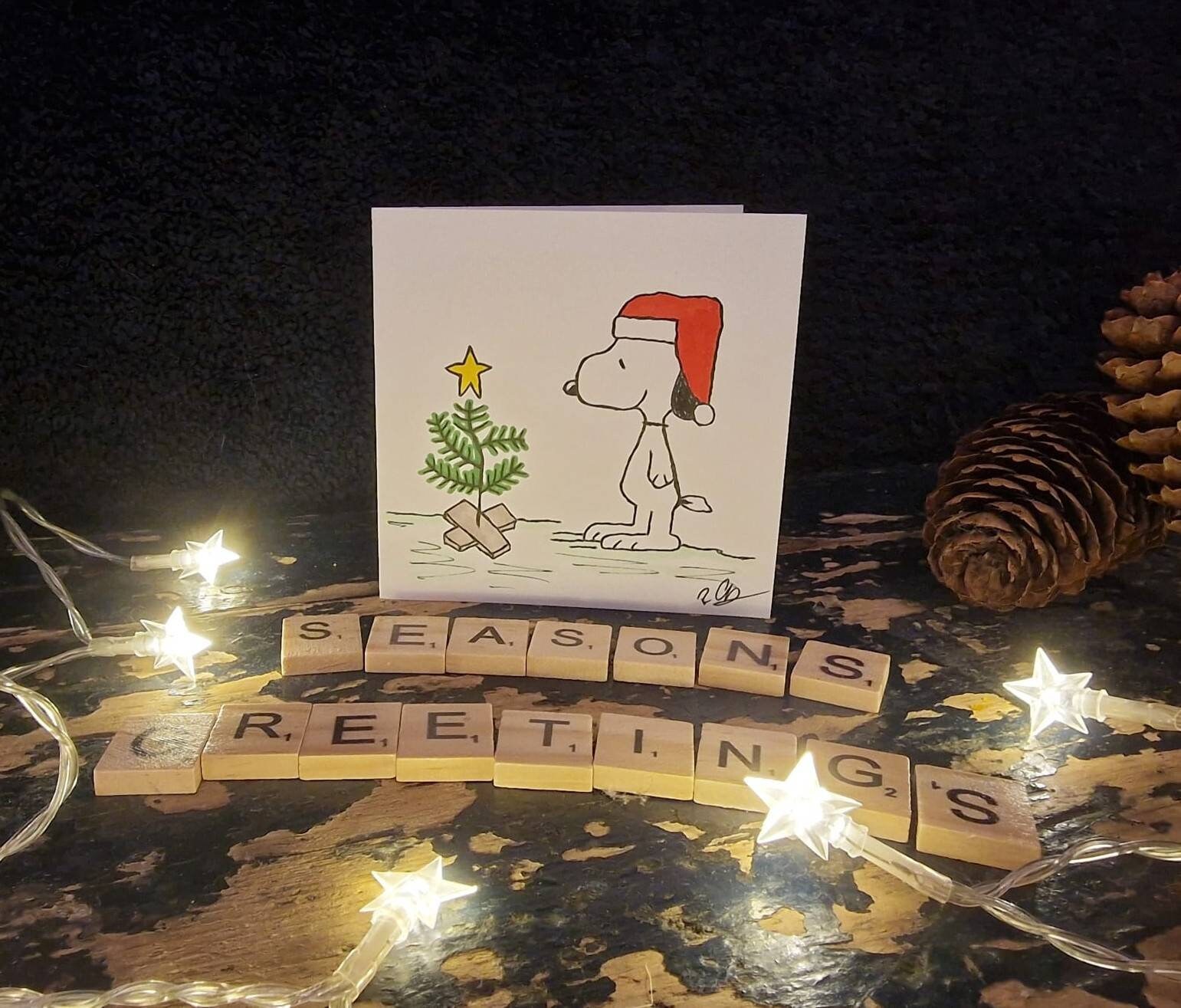 Christmas Dog & Tree Card | Original Hand-drawn Festive Holiday ...
