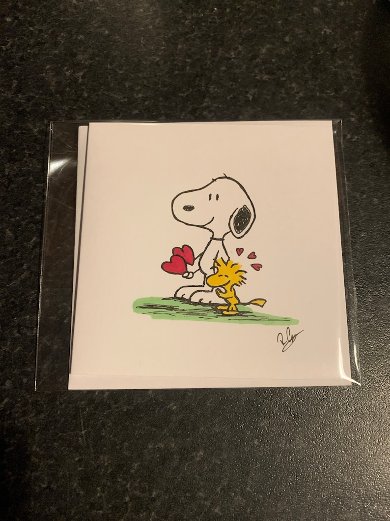 Dog & Bird Hearts Card | Original Hand-drawn Greeting for Birthday ...