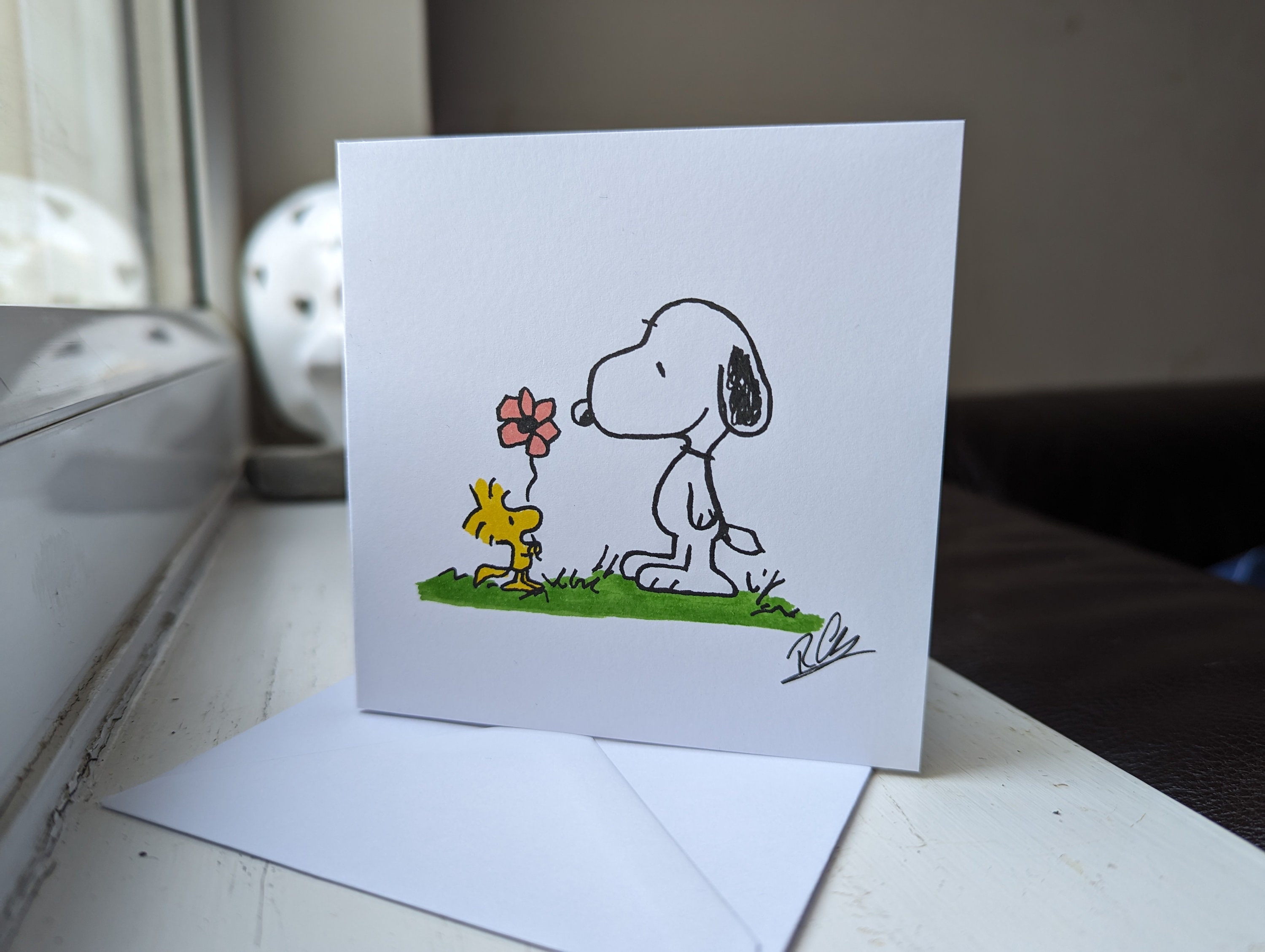 Hand Drawn Snoopy and Woodstock Card Birthday Handmade Cute Wedding Engagement Mother's Day ...