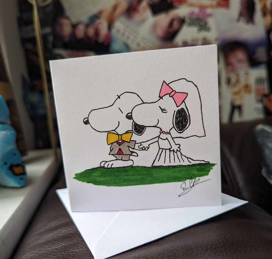 Hand Drawn Snoopy Wedding Day Card Handmade - Etsy