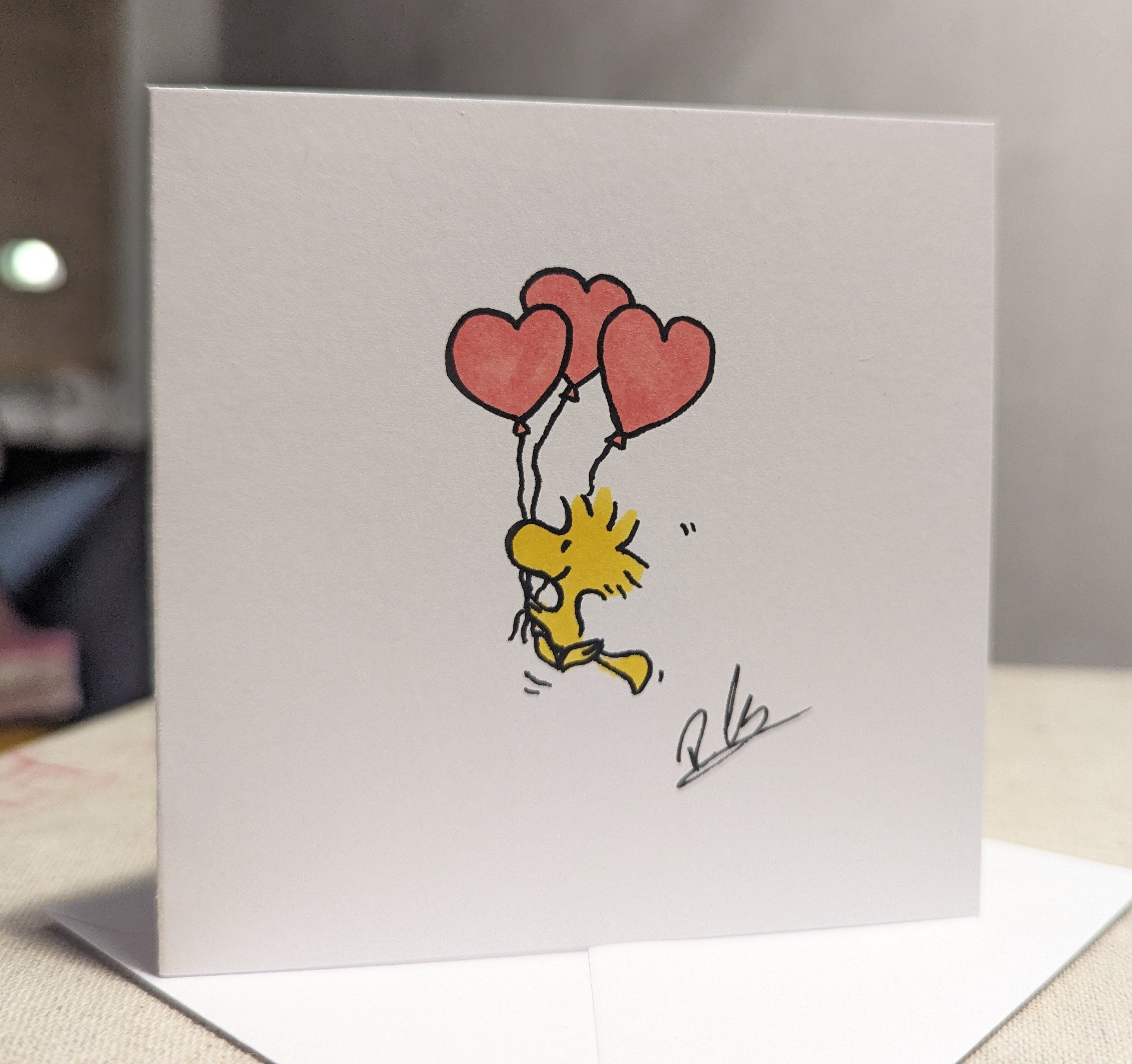 Hand Drawn Woodstock Heart Balloons Card Birthday Handmade Snoopy ...