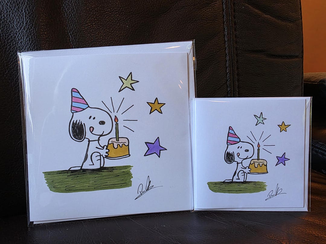 Hand Drawn Snoopy Inspired Birthday Card - Celebration - Handmade ...