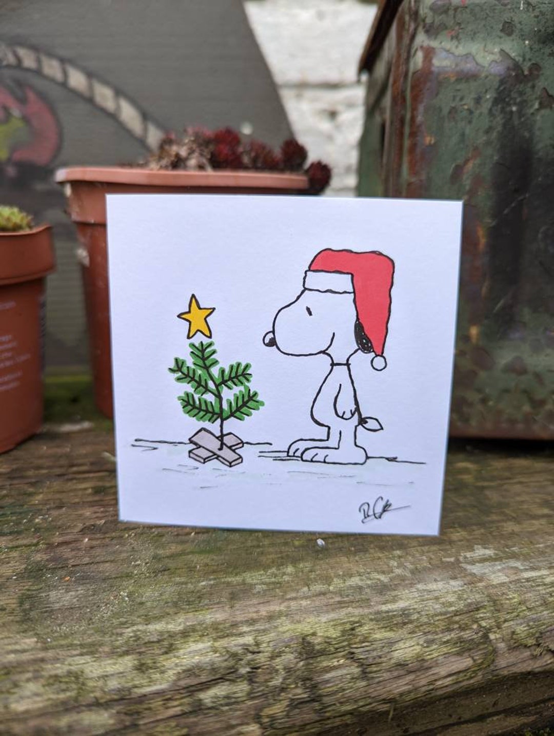 Christmas Dog & Tree Card | Original Hand-drawn Festive Holiday ...