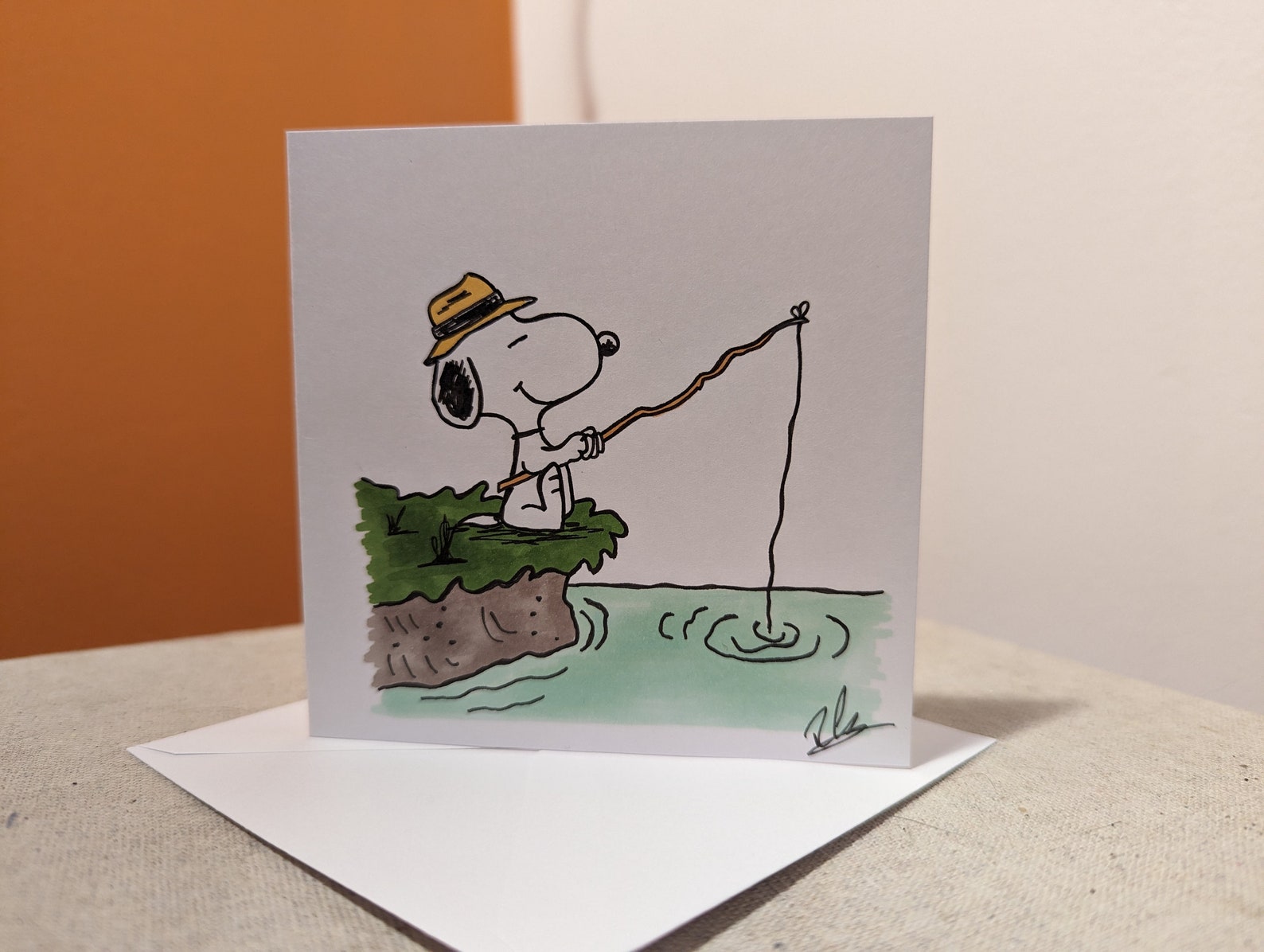 Hand Drawn Snoopy Fishing Card Birthday Father's Day Thank You - Etsy